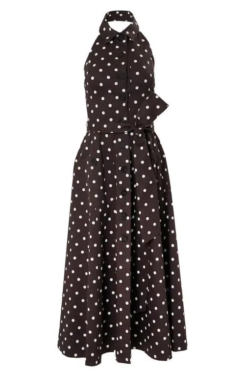 Carolina Herrera Polka Dot Halter Neck Midi Shirtdress