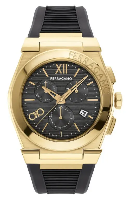 FERRAGAMO Vega Chronograph Strap Watch - Ip Yellow Gold