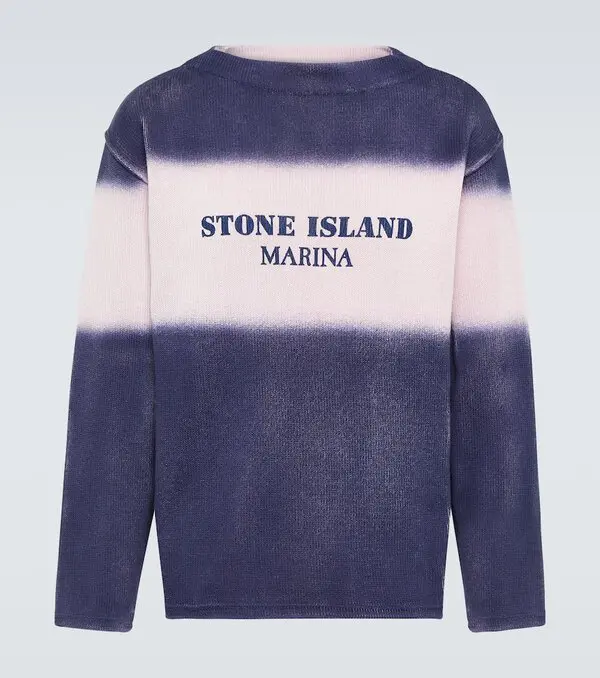 Stone Island Marina Intarsia Cotton Sweater - Blue