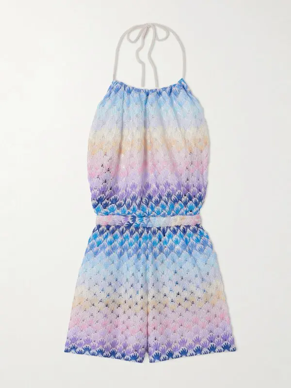 Missoni Metallic Crochet-knit Halterneck Playsuit