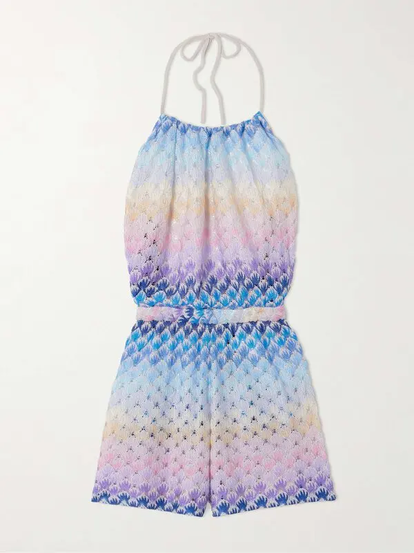 Missoni Metallic Crochet-knit Halterneck Playsuit
