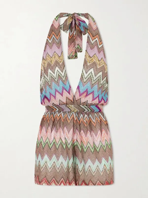 Missoni Metallic Crochet-knit Halterneck Playsuit
