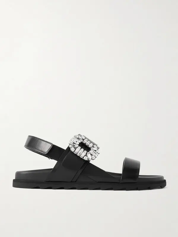 ROGER VIVIER Slidy Viv Crystal-embellished Leather Slingback Sandals - Black