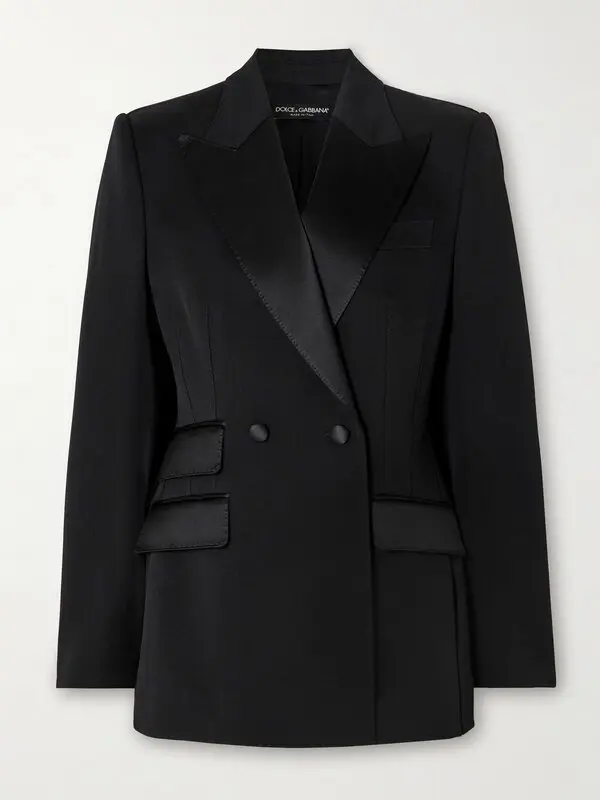 Dolce & Gabbana Silk Satin-trimmed Wool-blend Twill Blazer - Black