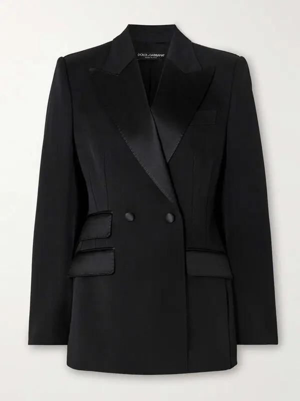 Dolce & Gabbana Silk Satin-trimmed Wool-blend Twill Blazer - Black