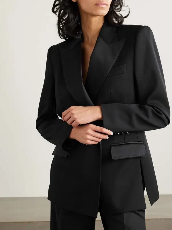 Dolce & Gabbana Silk Satin-trimmed Wool-blend Twill Blazer - Black