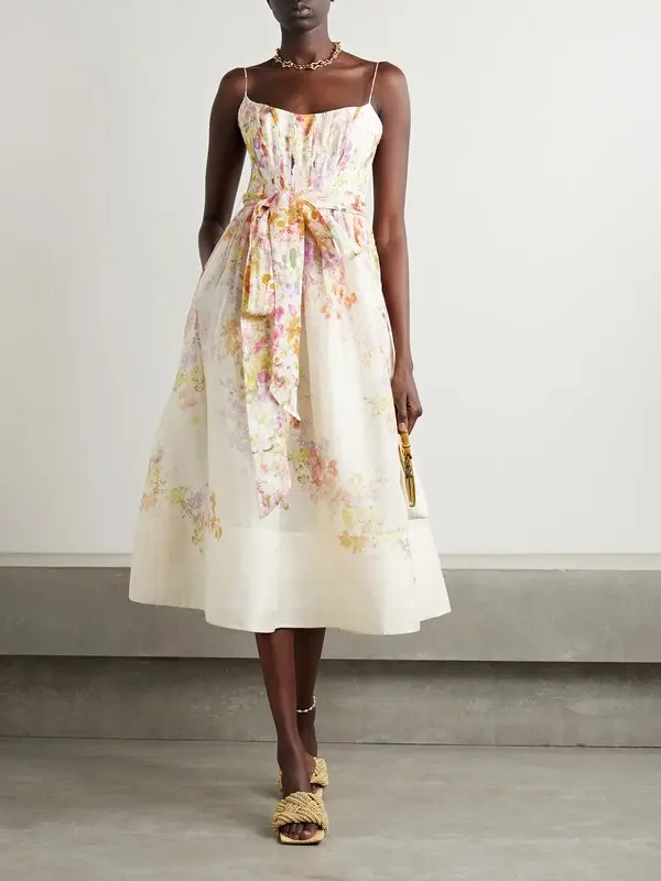 Zimmermann Natura Belted Floral-Print Linen And Silk-Blend Midi Dress In  Pink - 30% Off | Editorialist