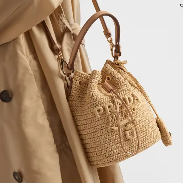 Prada Mini Crochet And Leather Bucket Bag - Natural | Editorialist