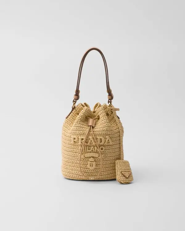 Prada Mini Crochet And Leather Bucket Bag - Natural | Editorialist