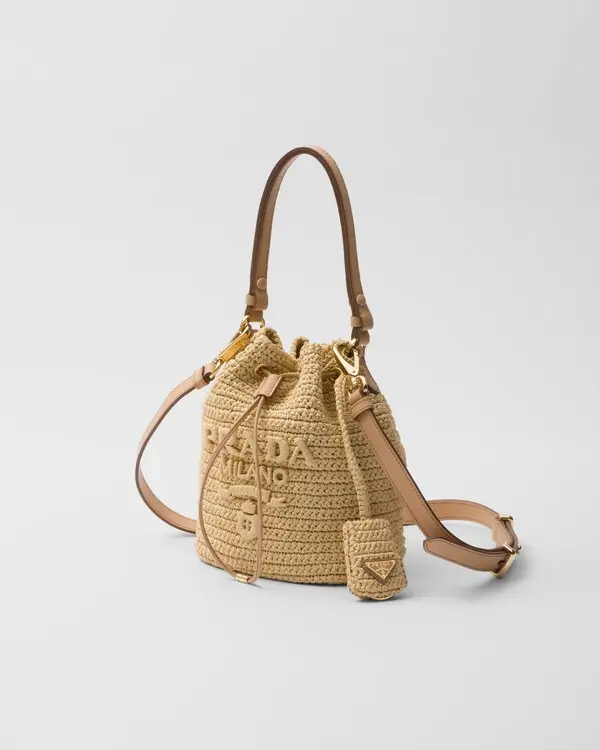 Prada Mini Crochet And Leather Bucket Bag