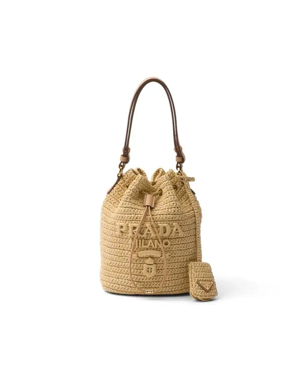 Prada Crochet And Leather Bucket Bag - Neutral
