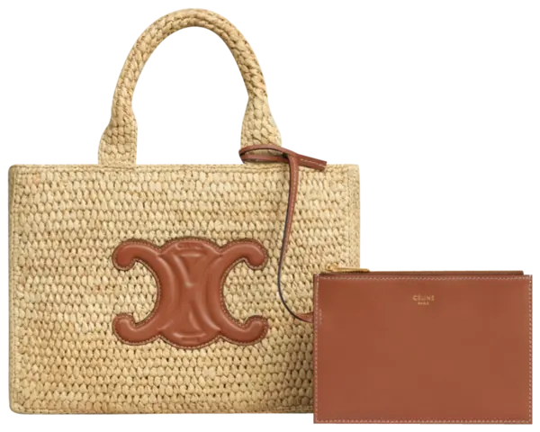 Celine Cabas Thais In Raffia And Calfskin