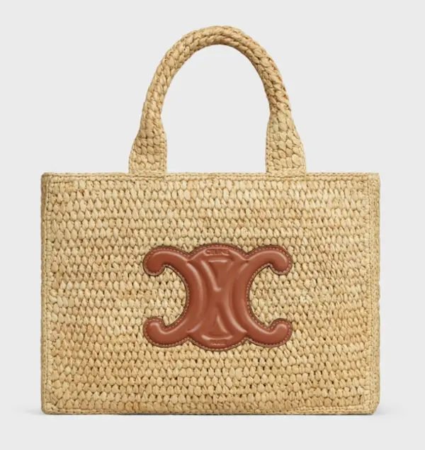 Celine Cabas Thais In Raffia And Calfskin