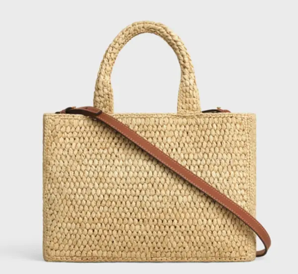 Celine Cabas Thais In Raffia And Calfskin