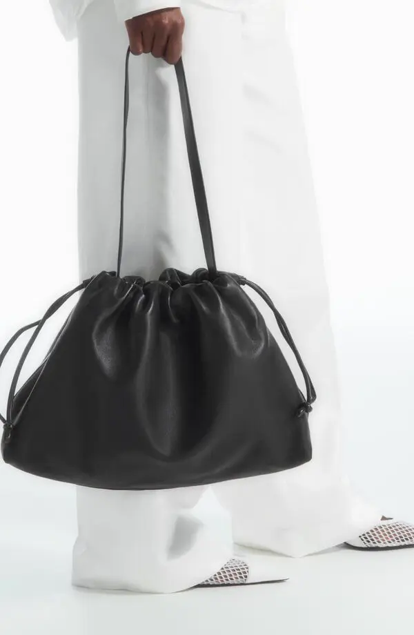 Cos Leather Drawstring Clutch