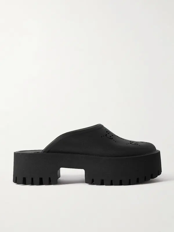 Gucci Elea Perforated Rubber Platform Mules