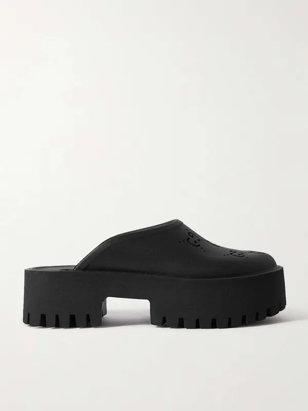 Gucci Elea Perforated Rubber Platform Mules