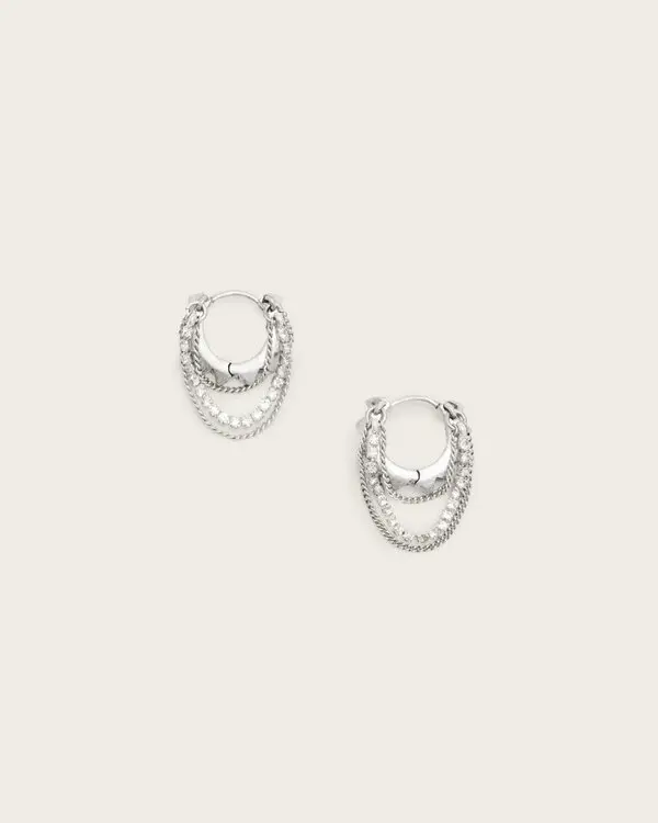 ALLSAINTS Trudy Small Chain Hoop Earrings - Warm Silver