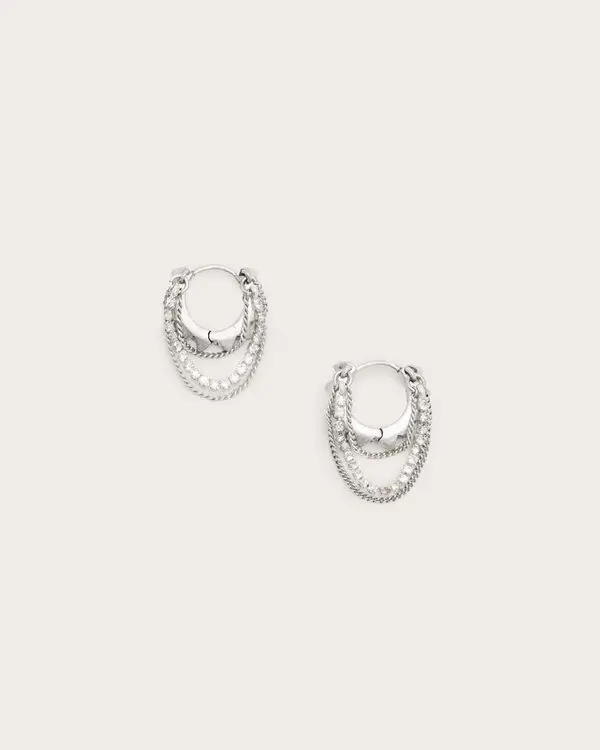 ALLSAINTS Trudy Small Chain Hoop Earrings - Warm Silver/crystl
