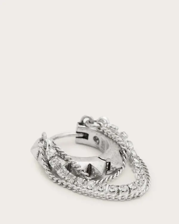 ALLSAINTS Trudy Small Chain Hoop Earrings - Warm Silver/crystl