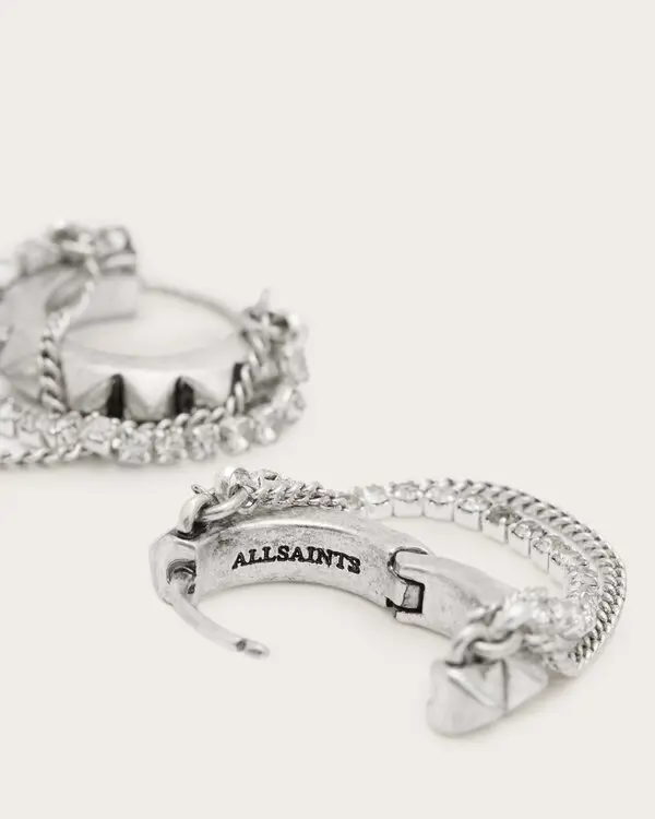 ALLSAINTS Trudy Small Chain Hoop Earrings - Warm Silver/crystl