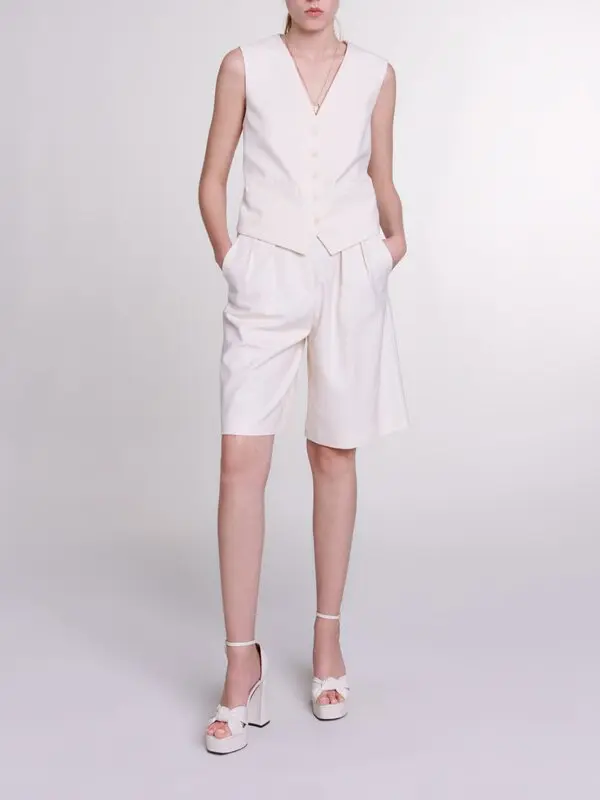 Maje Pleated Bermuda Shorts - Ecru