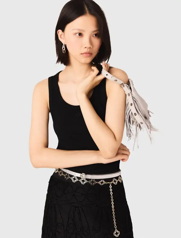 Maje Ribbed Knit Tank Top With Round Neckline - Black