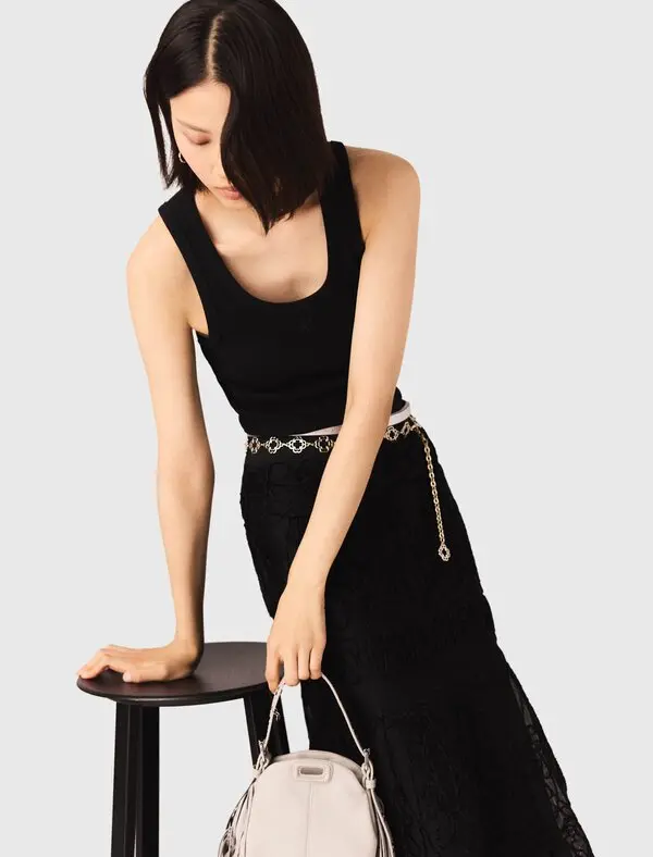 Maje Ribbed Knit Tank Top With Round Neckline - Black