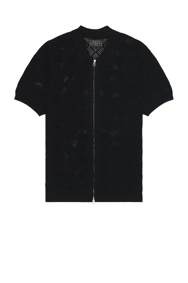 BEAMS Zip Knit Polo Mesh In Cream