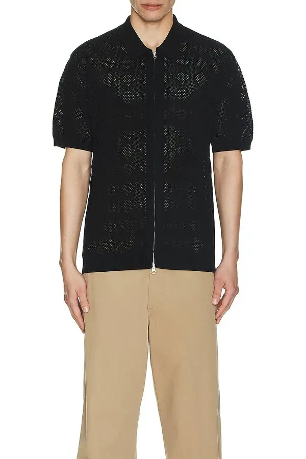 BEAMS Zip Knit Polo Mesh In Cream