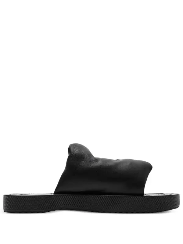 Burberry Equestrian Knight Leather Slides - Black