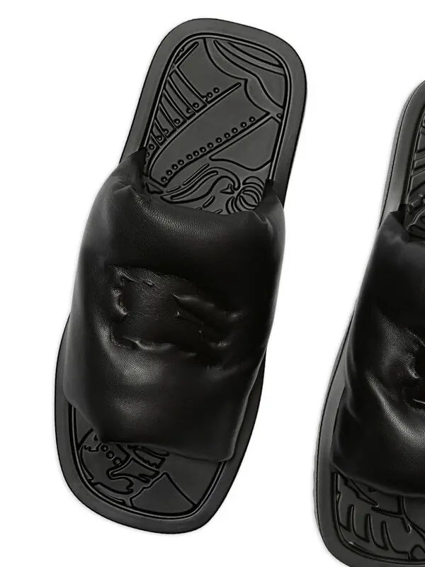 Burberry Equestrian Knight Leather Slides - Black