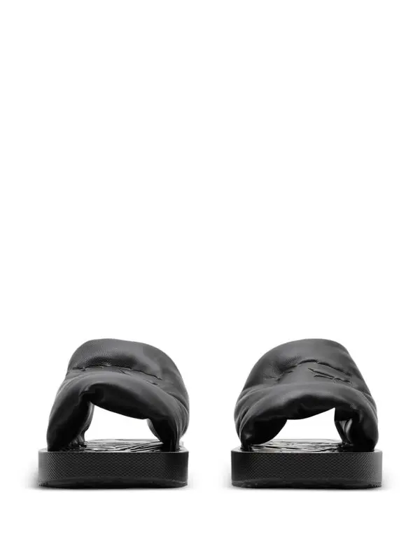 Burberry Equestrian Knight Leather Slides - Black