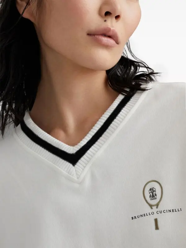 Brunello Cucinelli Logo-printed Striped-trim Sweatshirt