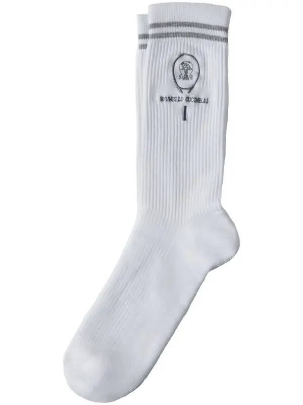 Brunello Cucinelli Logo-embroidered Ankle Socks - White