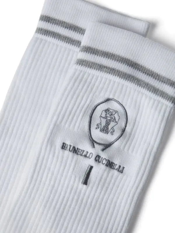 Brunello Cucinelli Logo-embroidered Ankle Socks - White