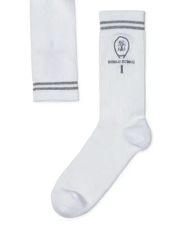 Brunello Cucinelli Logo-embroidered Ankle Socks - White