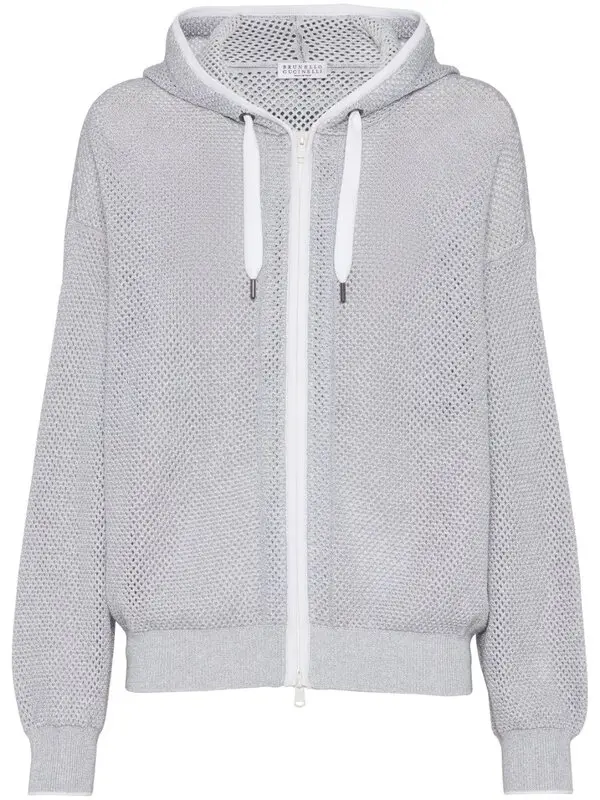 Brunello Cucinelli Open-knit Zip-up Hoodie - Grey