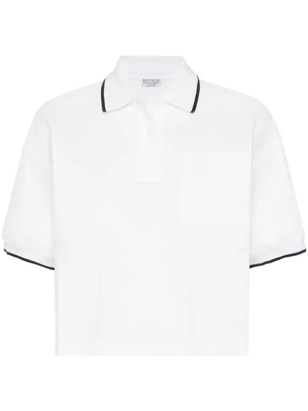 Brunello Cucinelli Contrasting-trim Cropped Polo Shirt - White