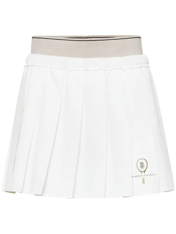 Brunello Cucinelli Logo-embroidered Pleated Mini Skirt