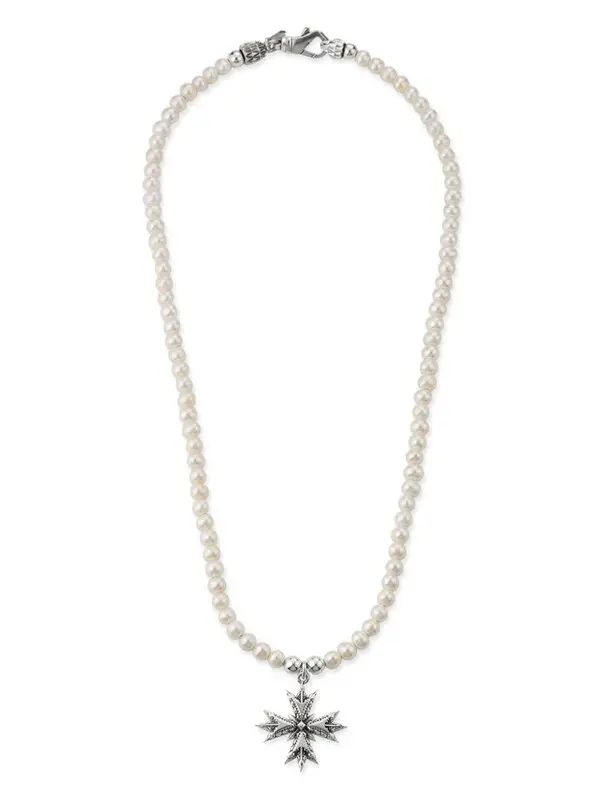 Emanuele Bicocchi Crest Pearl Necklace - Silver
