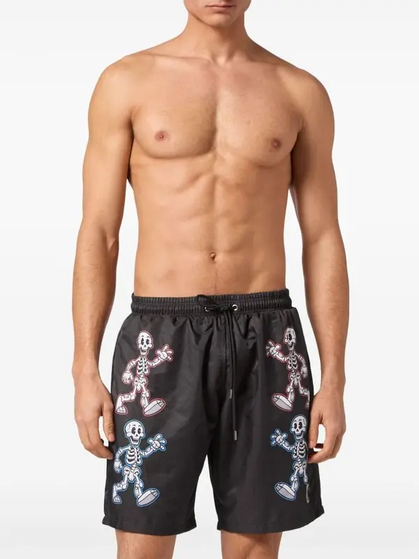 Philipp Plein Skeleton-print Swim Shorts - Black