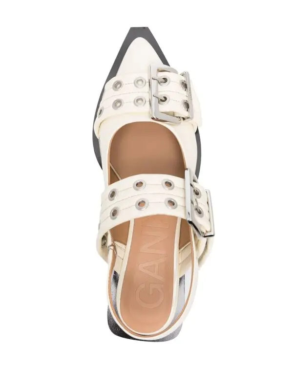 GANNI Buckled Pointed-toe Ballerina Flats - Neutrals