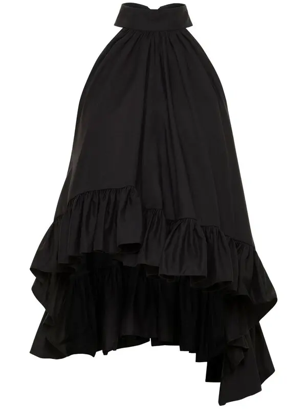 Azeeza Plath Ruffled Poplin Top - Black