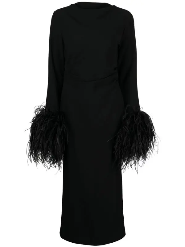 Rachel Gilbert Reina Feather-detail Midi Dress - Black