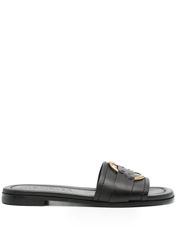 Moncler Bell Leather Slides - Black
