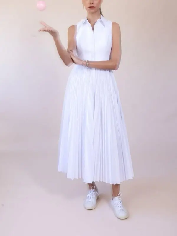 brandon maxwell pleated dress Brandon Maxwell Pleated Cotton Shirtdress - White