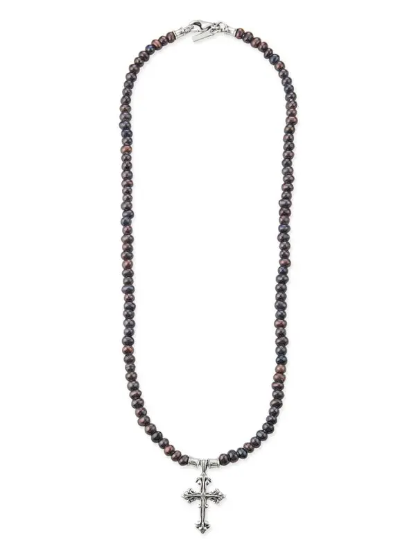 Emanuele Bicocchi Avelli Cross Pearl Necklace - Silver