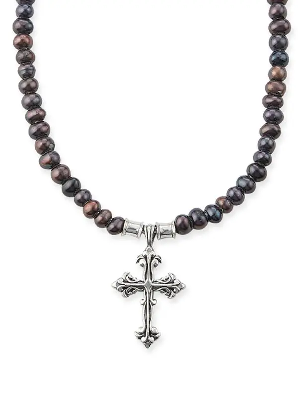 Emanuele Bicocchi Avelli Cross Pearl Necklace