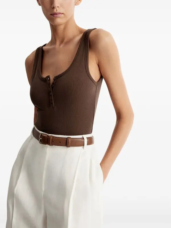 12 STOREEZ Rib-knit Henley Tank Top - Brown